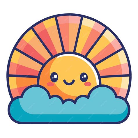 A Cute Yellow Sun Rise Cloud Cartoon Illustration Isolated Flat Vector