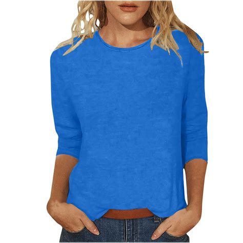 Wtxue T Shirts 34 Sleeve Crew Neck Shirts For Womens Slim T Shirt