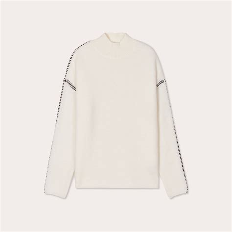Pull Brodé Col Montant Ecru Femme Vibs