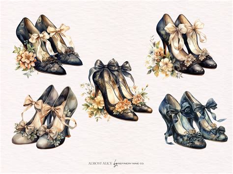 Vintage Heels Watercolor Clipart Elegant Shoe Illustrations Png Etsy