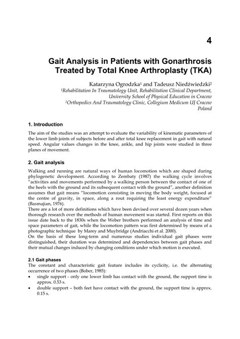 Pdf Gait Analysis In Patients With Gonarthrosis Treated By Total Knee