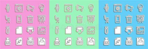 Set Line Floppy Disk Graph Chart Infographic Board With Megaphone