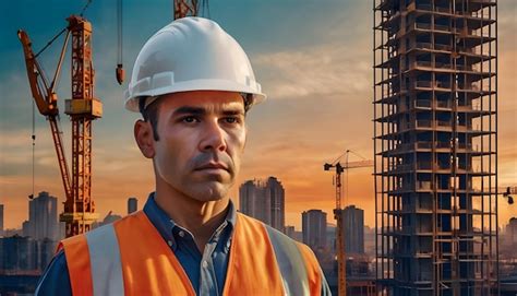 A Construction Worker Stands In Front Of A Building Under Construction Premium Ai Generated Image
