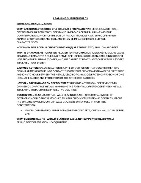 Building Foundations And Structural Characteristics Learning Supplement