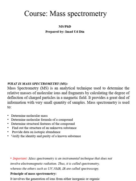 Mass 1 Pdf Mass Spectrometry Electrospray Ionization