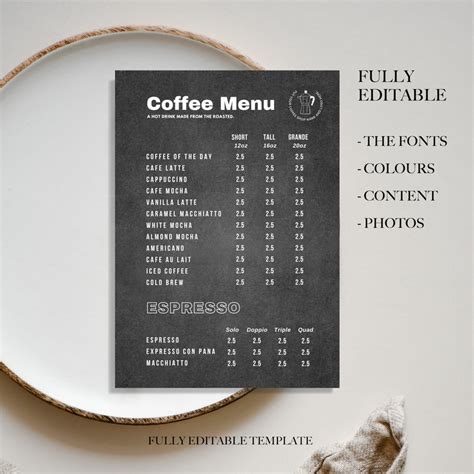 Minimal Cafe Menu Board Template Bundle Editable Cafe Menu Template