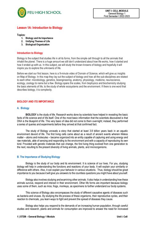 Module Introduction To Biology General Biology First Semester Lesson A