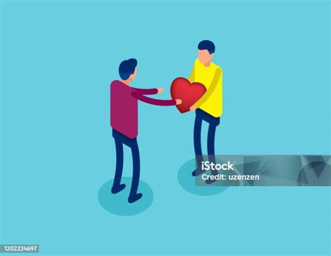 함께 함께 함께 감정을 들고 기쁨 사랑 개념에 빠지다 아이소메트릭 만화 벡터 일러스트레이션 남자 친구에 대한 스톡 벡터 아트 및