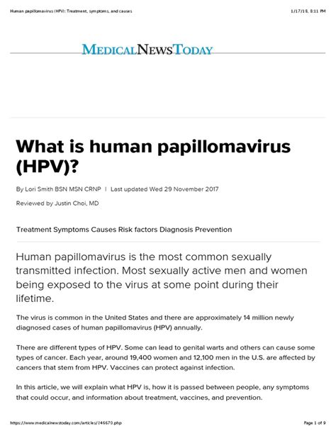 Human Papillomavirus Hpv Treatment Symptoms And Causes Pdf