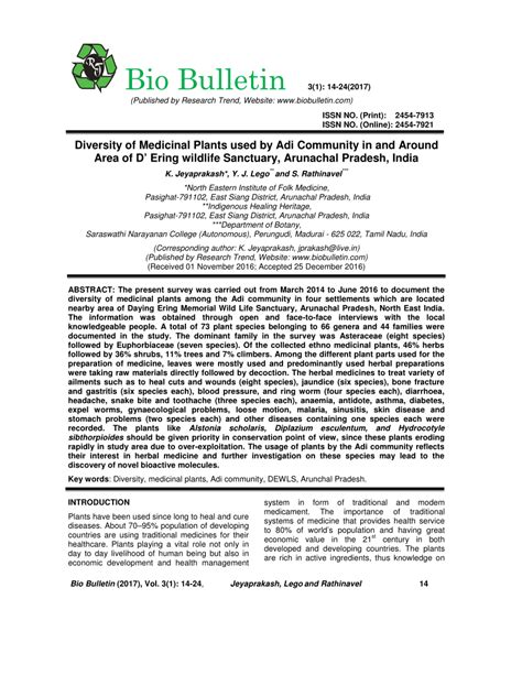 Pdf Diversity Of Medicinal Plants Used By Adi Community In And Around