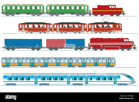 Set Of Passenger Trains Subway High Speed Trains And Tram Freight Train Illustration Stock