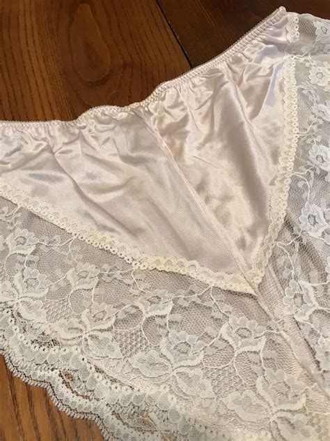 Vtg Panties Lacey Ivory Blush Silky Sissy Shiny Satin Gem