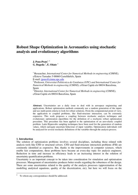 Pdf Robust Shape Optimization In Aeronautics Using Stochastic