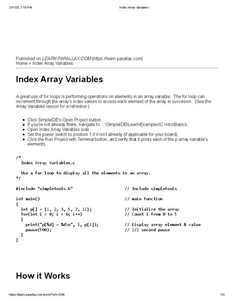 Index Array Variables In C Using For Loops To Display Array Elements