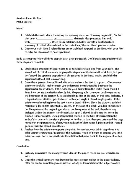 Analysis Paper Outline Analysis Paper Outline Prof Esposito Intro