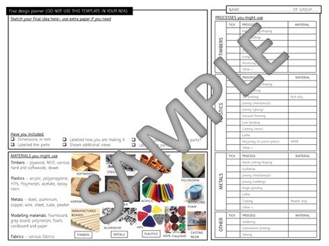 Nea Design And Tech Final Design Planner Teaching Resources