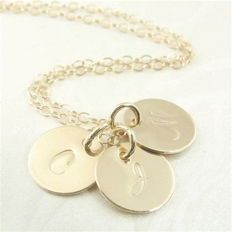 Solid 14k Gold Triple Initial Necklace Gold Mother Necklace Etsy