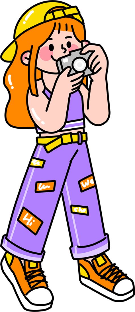 春日手绘郊游出行人物城市步行旅游拍照 1