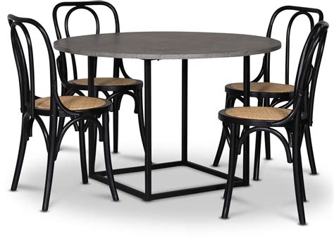 Sintorp matgrupp runt matbord Ø115 cm inkl 4 st Samset svarta böjträ stolar Betong Laminat