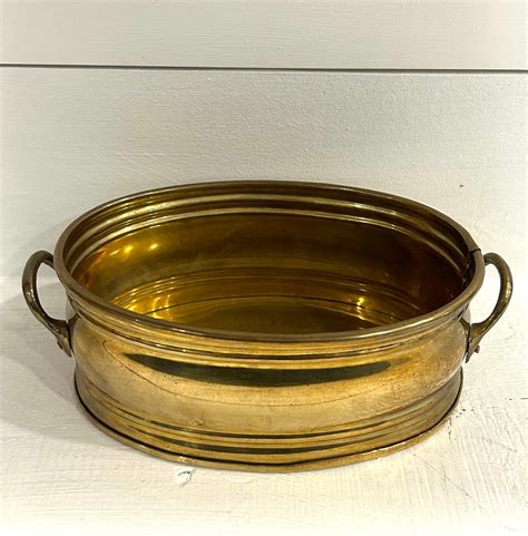 Vintage Oval Brass Planter Made In India Etsy