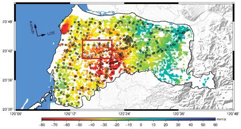 The Vertical Displacement Rates From Insar And Leveling The Red Download Scientific Diagram