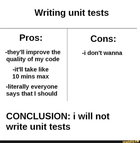 Writing Unit Tests Pros Cons Theyll Improve The I Dont Wanna