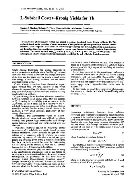 Pdf L Subshell Coster Kronig Yields For Tb