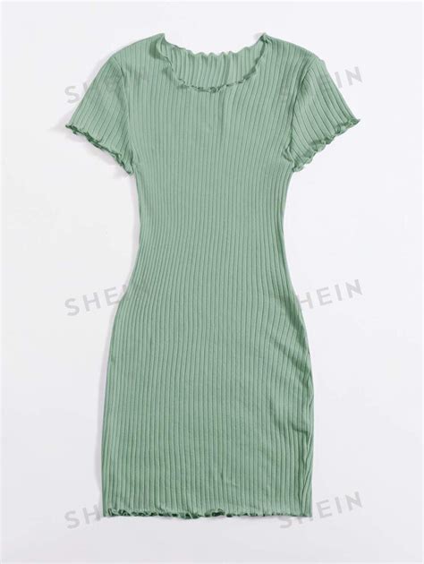 Shein Ezwear Lettuce Trim Rib Knit Bodycon Dress Shein Uk