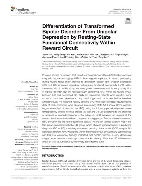 Pdf Differentiation Of Transformed Bipolar Disorder From Unipolar
