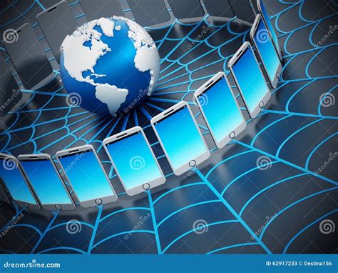 Global Computer Network With A Spider Web Stock Illustration Illustration Of Globe Laptop