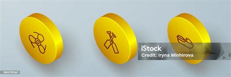 등각 투영 라인 보트 프로펠러 교차 노 또는 패들 보트 및 제트 스키 아이콘을 설정합니다 벡터 3차원 형태에 대한 스톡 벡터 아트 및 기타 이미지 Istock