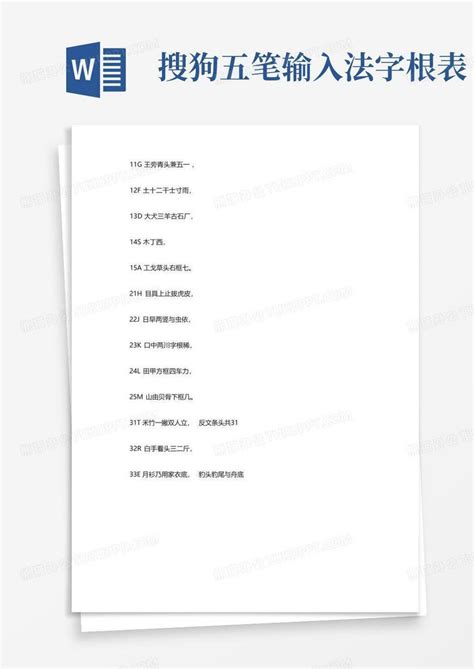 搜狗五笔输入法字根表word模板下载 编号qanyxwdo 熊猫办公
