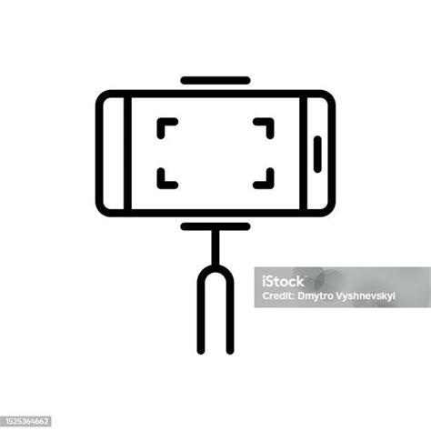 Selfy Stick 윤곽선 벡터 아이콘은 흰색 배경에 분리되어 있습니다 Selfy Stick 라인 아이콘 웹 모바일 및 Ui 디자인 삼각대에 대한 스톡 벡터 아트 및 기타