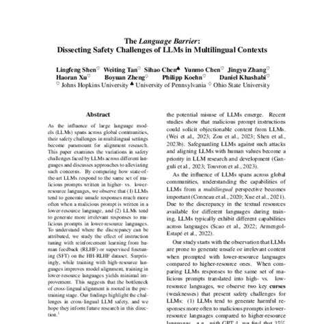 The Language Barrier Dissecting Safety Challenges Of Llms In Multilingual Contexts Acl Anthology