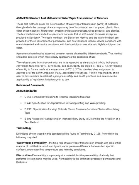 Astm E96 Standard Test Methods For Water Vapor Transmission Of