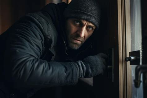 Premium Photo Male Robber Trying To Sneak Into The House