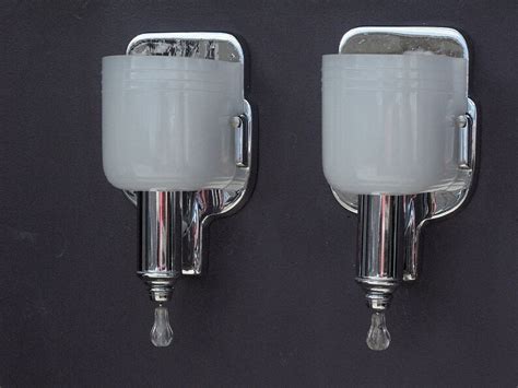 Vintage Pair Chrome And Milk Glass Wall Sconce Lights Etsy