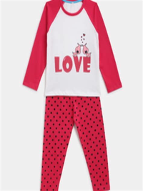 Buy Yk Girls Red And White Love Graphic Printed Raglan Night Suit Set