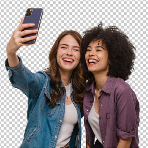 Premium Psd Two Friends Taking A Selfie And Laughing