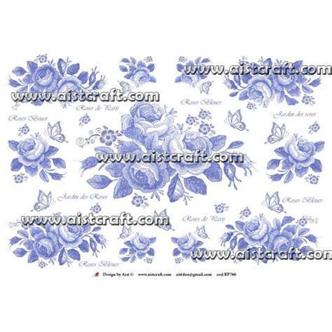 Rice Paper For Decoupage Blue Roses