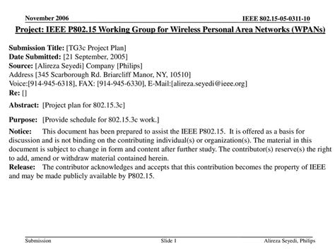 November 2006 Project Ieee P Working Group For Wireless Personal Area Networks Wpans