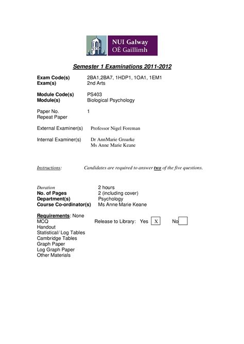 Synaptic Transmission Biological Psychology Exam Docsity