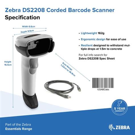Zebra Ds2208 Sr Corded Handheld 1d2d Imager Barcode Scanner Printer Base