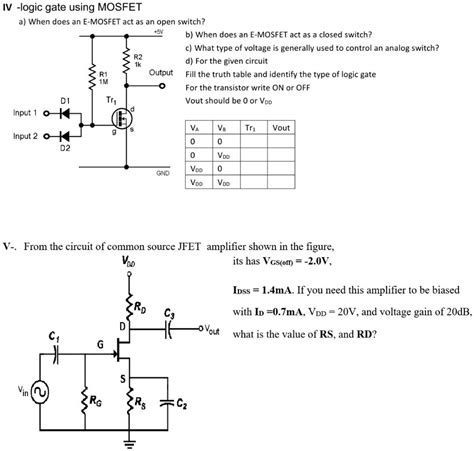 SOLVED IV Logic Gate Using MOSFET A When Does An E MOSFET Act As An Open Switch V B When