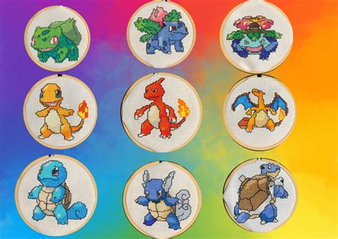 Kanto Starters Cross Stitch Pattern Pack Etsy