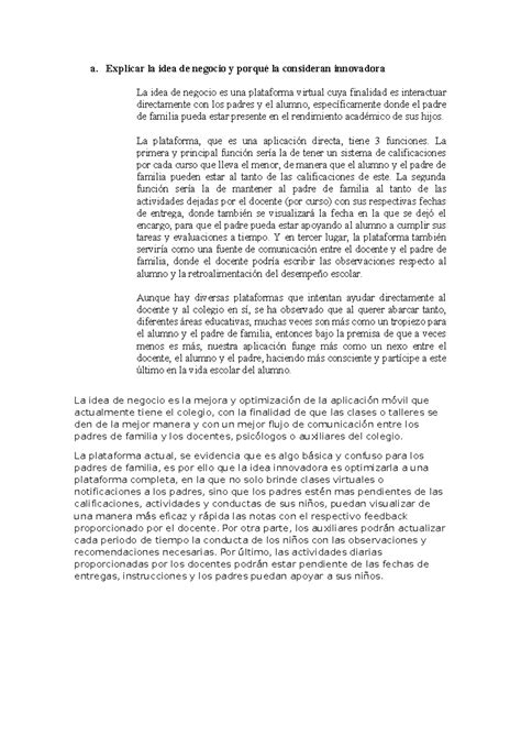 Idea De Negocio A Explicar La Idea De Negocio Y Porqué La Consideran