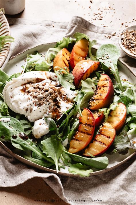 SUMMER GRILLED PEACH SALAD WITH BURRATA AND VINAIGRETTE Burrata And