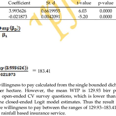 The Logit Model To Calculate The Mean Wtp Download Scientific Diagram