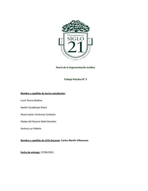 Teoria de la argumentacion TP3 Teoría de la Argumentación Jurídica