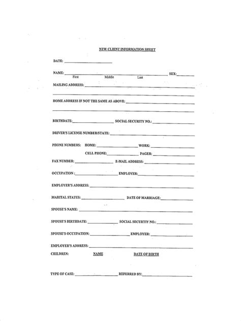 Customer Information Form Template Excel